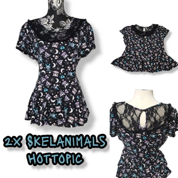 Hot Topic | Tops | 2x Skelanimals Hot Topic Lace Peplum Top Black Plus ...